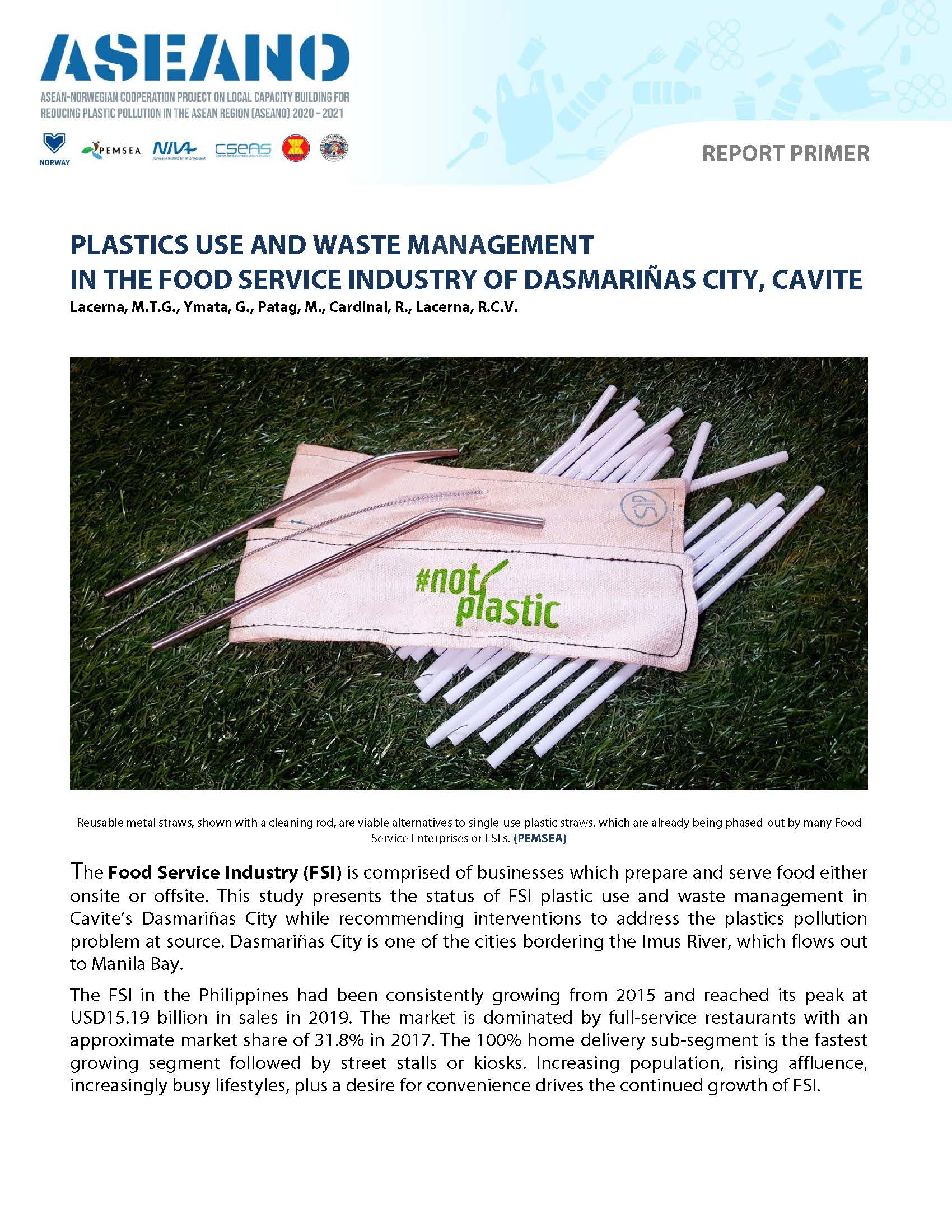 ASEANO Primer: Study on Plastics Use and Waste Management in the Food Service Industry | PEMSEA